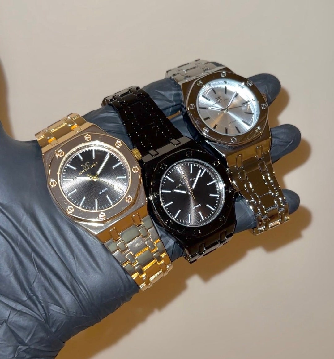 Gold/silver Men's 42mm Octagonal Bezel Metal Strap Steel Classic Luxury ...