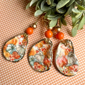 Decoupage Oyster Shell Pumpkin Ornament: Coastal Thanksgiving Decor - Etsy