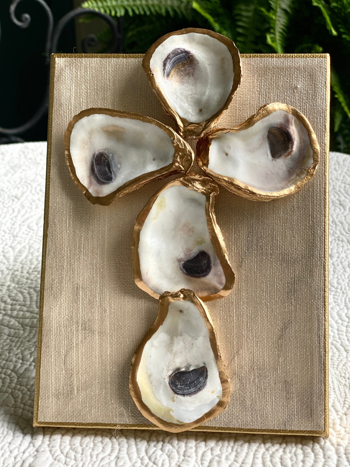 Oyster Shell Cross on Canvas Cross Shell Art Gold Leafed - Etsy