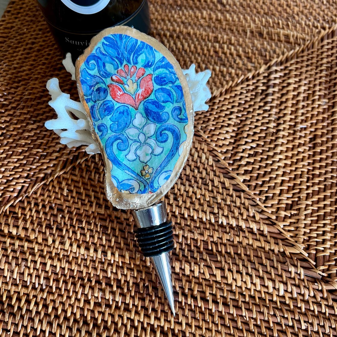 Oyster Shell Wine Stopper: Coastal Barware With Gilded Edge - Etsy