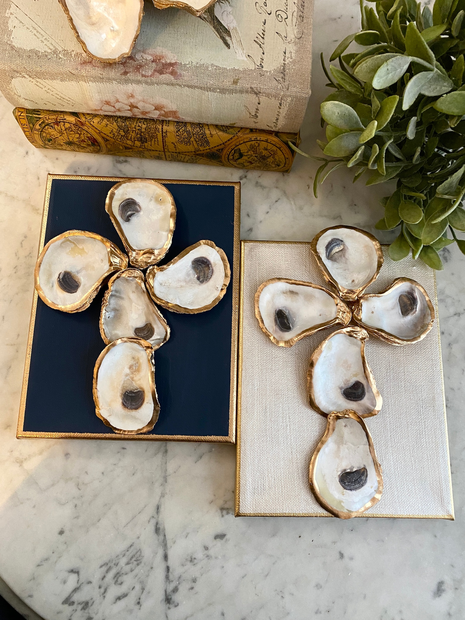 Oyster Shell Cross on Canvas Cross Shell Art Gold Leafed - Etsy