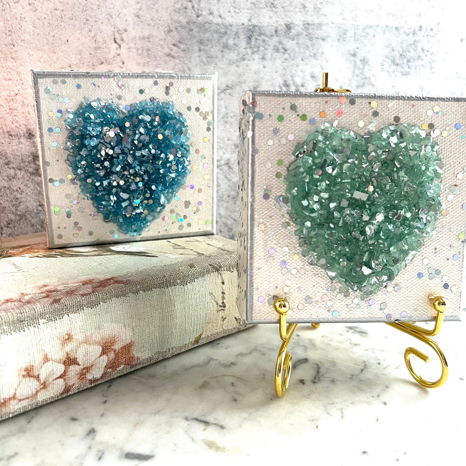 Sparkling Glass Heart Crushed Glass Art Heart Canvas - Etsy