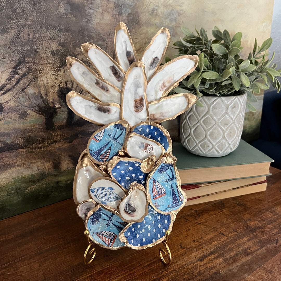 Oyster Shell Pineapple Wall Art, Coastal Chic Decor, Decoupage Shell ...