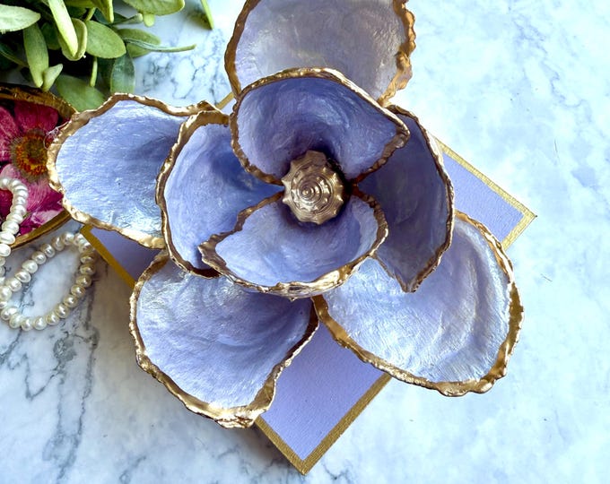 Lavender Oyster Shell Iris Flower Sculpture: Gilded Coastal Decor - Etsy