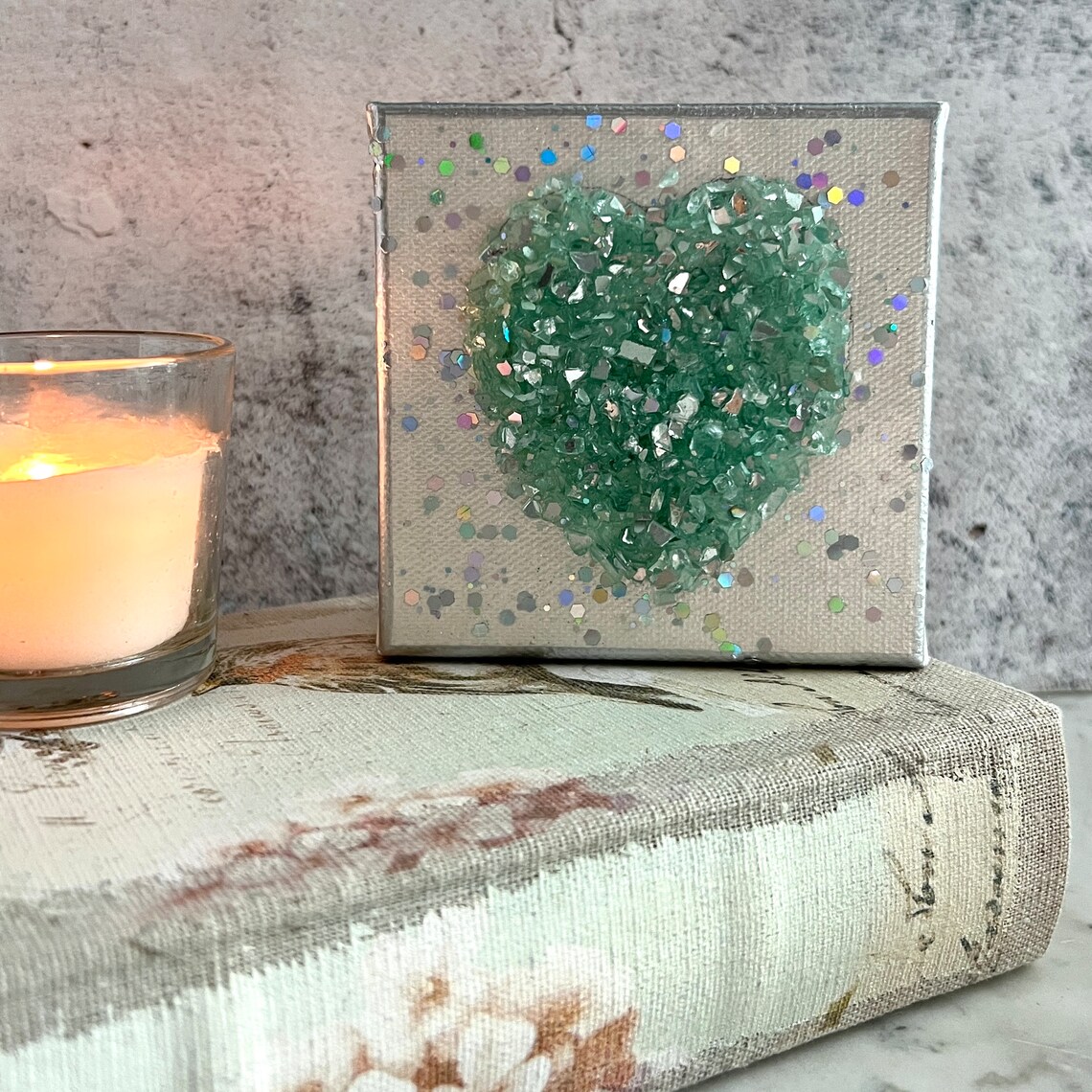 Sparkling Glass Heart Crushed Glass Art Heart Canvas - Etsy