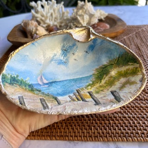 Large Clamshell Dish, Serene Beach Scene, Coastal Decor, Beach Home ...