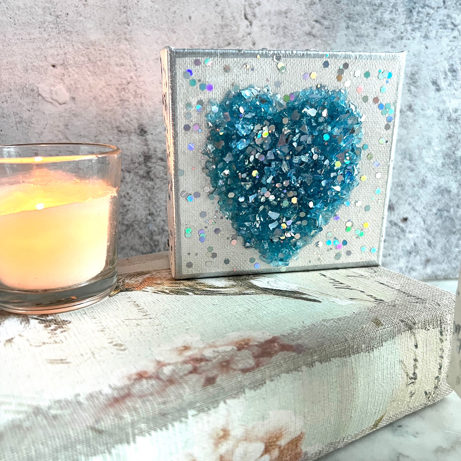 Sparkling Glass Heart Crushed Glass Art Heart Canvas - Etsy