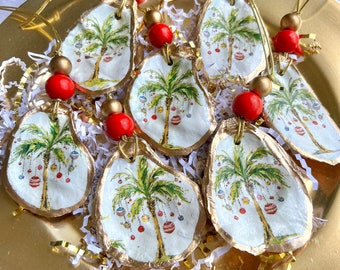 Single Christmas Palm Tree Oyster Shell Ornament - Etsy