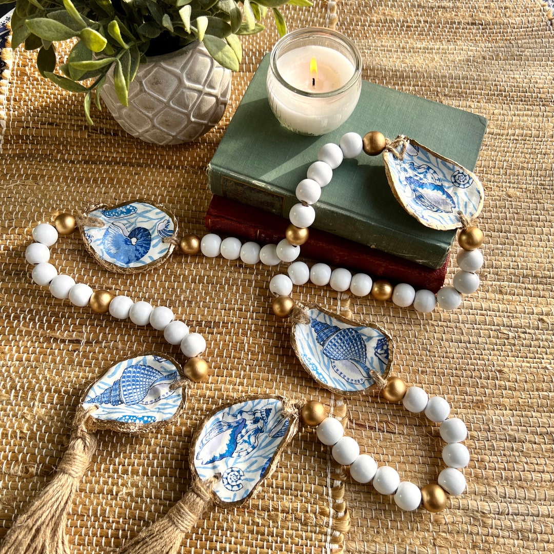 Oyster Shell Bead Garland: Coastal Nautical Decor With Tassels - Etsy