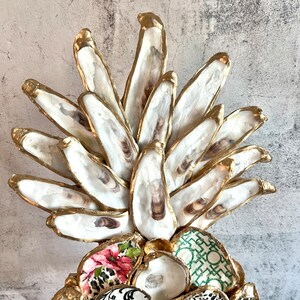 Oyster Shell Pineapple Wall Art, Coastal Chic Decor, Leopard Decoupage ...