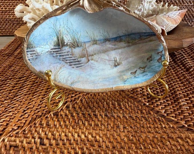 Large Clamshell Dish, Serene Beach Scene, Coastal Decor, Beach Home ...
