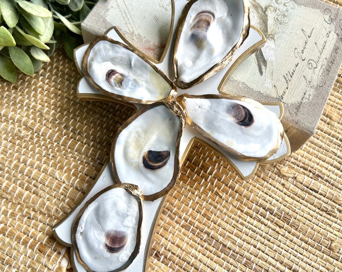 Oyster Shell Cross, Gold and White, Wood Frame, Coastal Chic, Spiritual ...