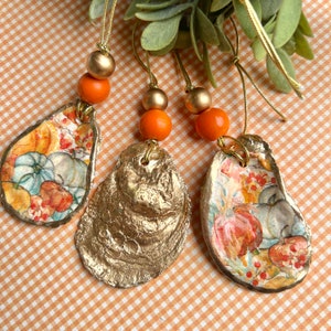 Decoupage Oyster Shell Pumpkin Ornament: Coastal Thanksgiving Decor - Etsy