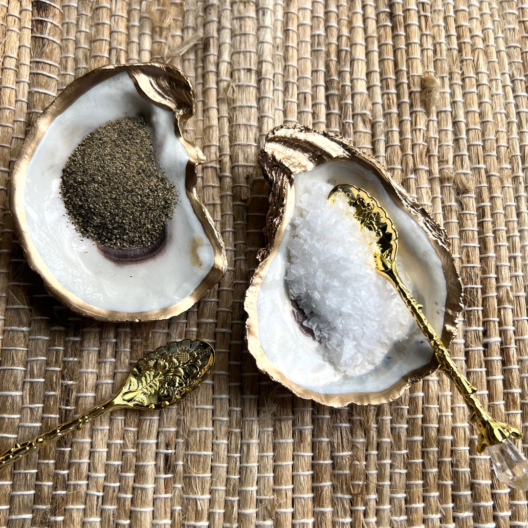 Oyster shell salt and pepper dish, pinch pot,shell salt cellar,wedding ...