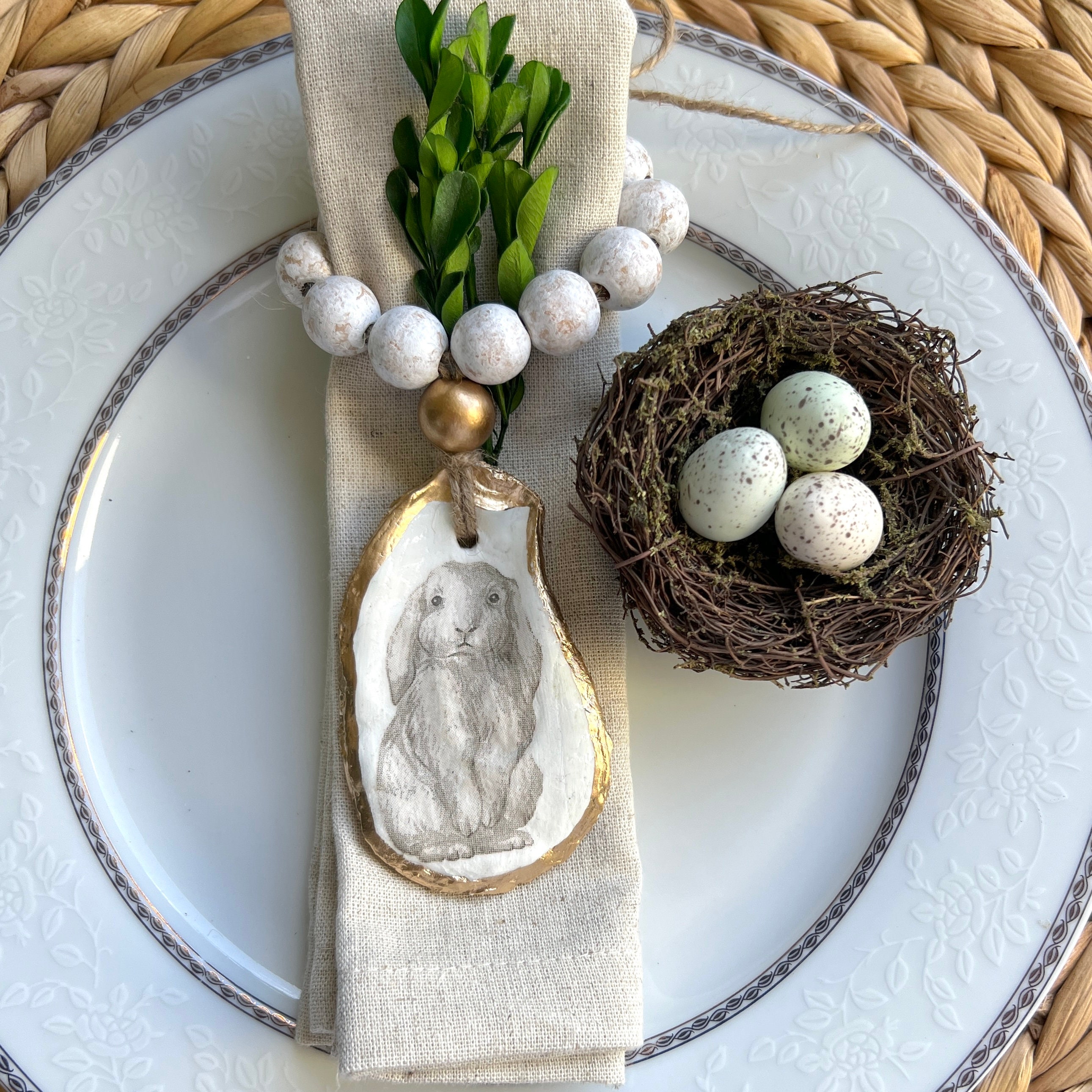 Bunny Napkin Rings, Coastal Easter Oyster Shell Table Decor, Set of 4 ...