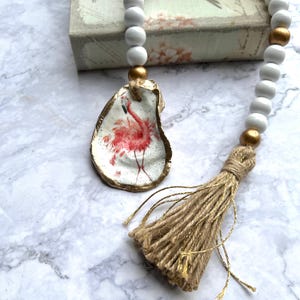 Flamingo Oyster Shell Garland: Coastal Wood Bead Beach Decor - Etsy