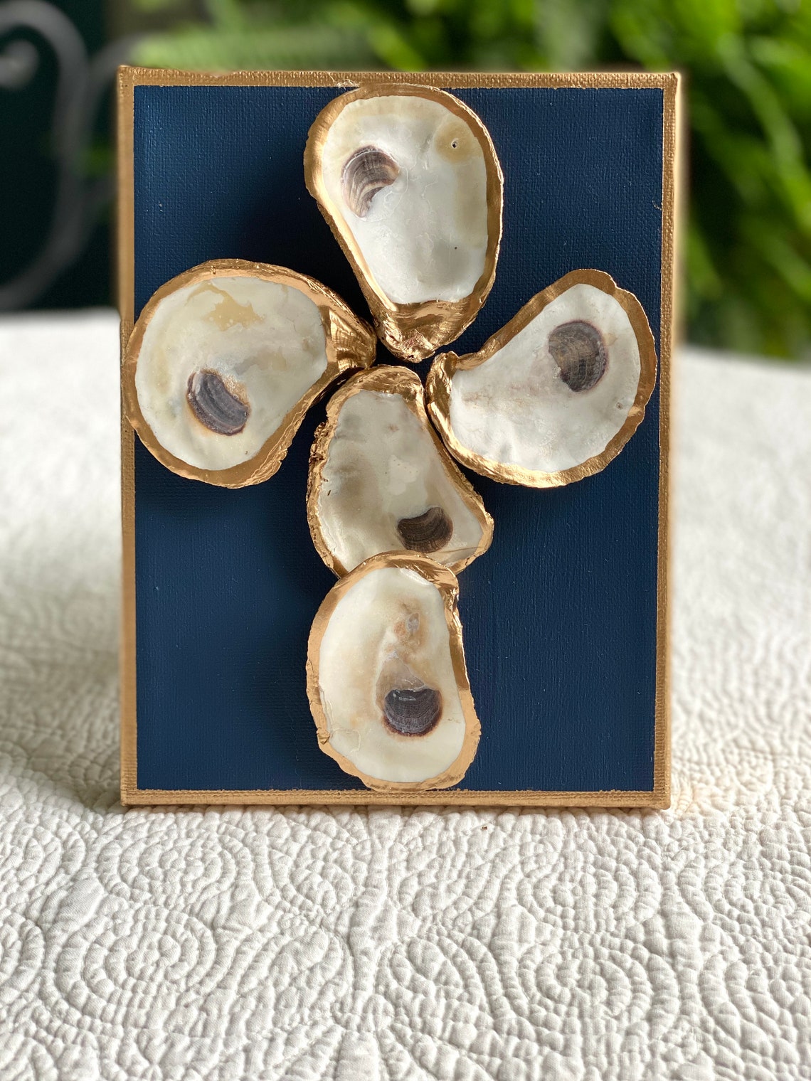 Oyster Shell Cross on Canvas Cross Shell Art Gold Leafed - Etsy