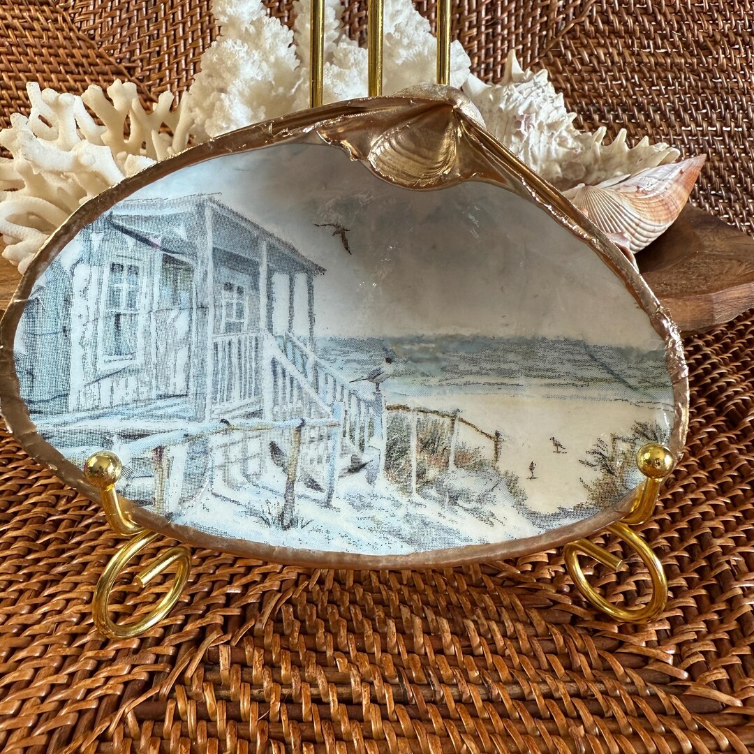 Large Clamshell Dish, Serene Beach Scene, Coastal Decor, Bridal Shower ...