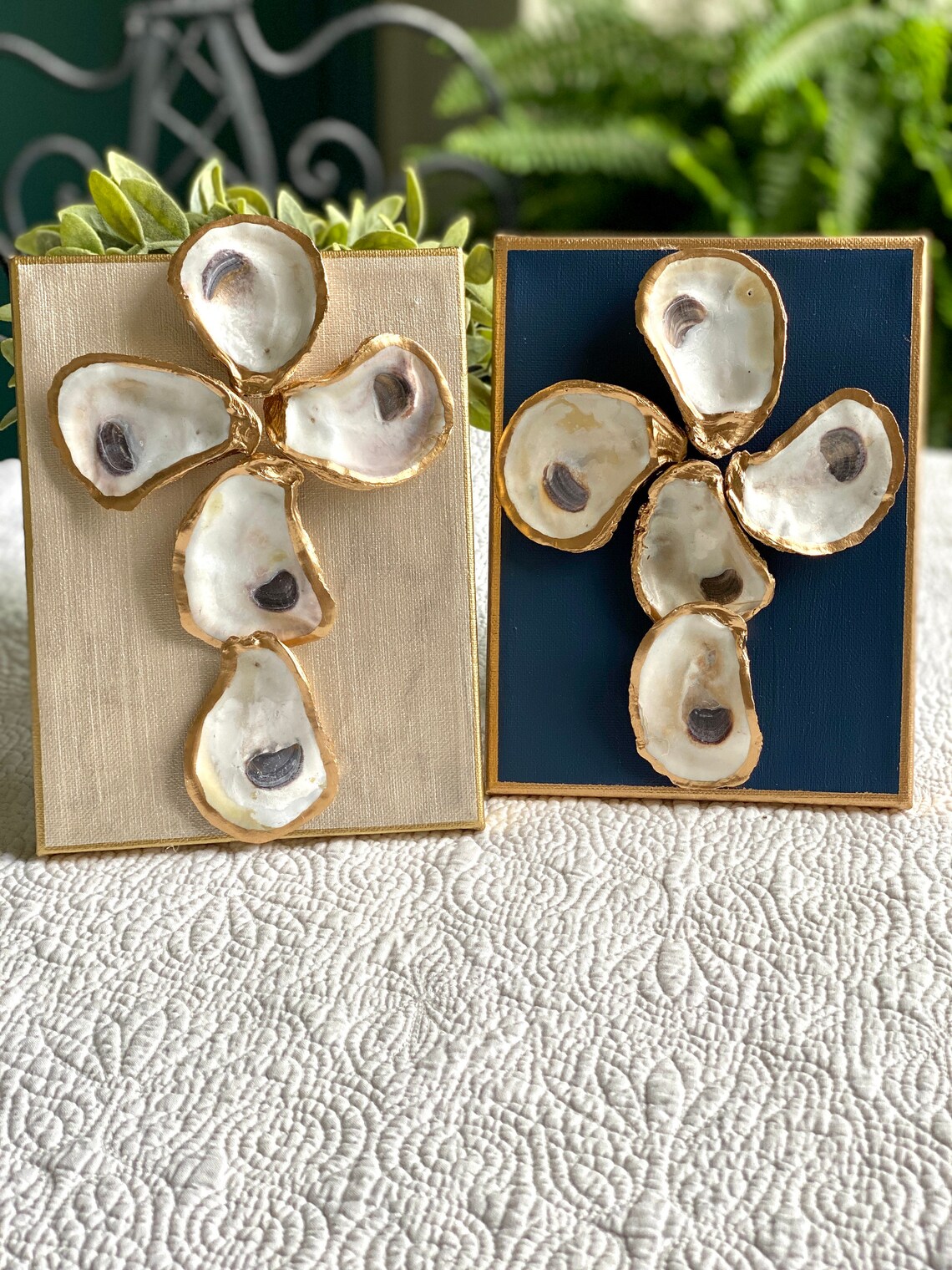 Oyster Shell Cross on Canvas Cross Shell Art Gold Leafed - Etsy