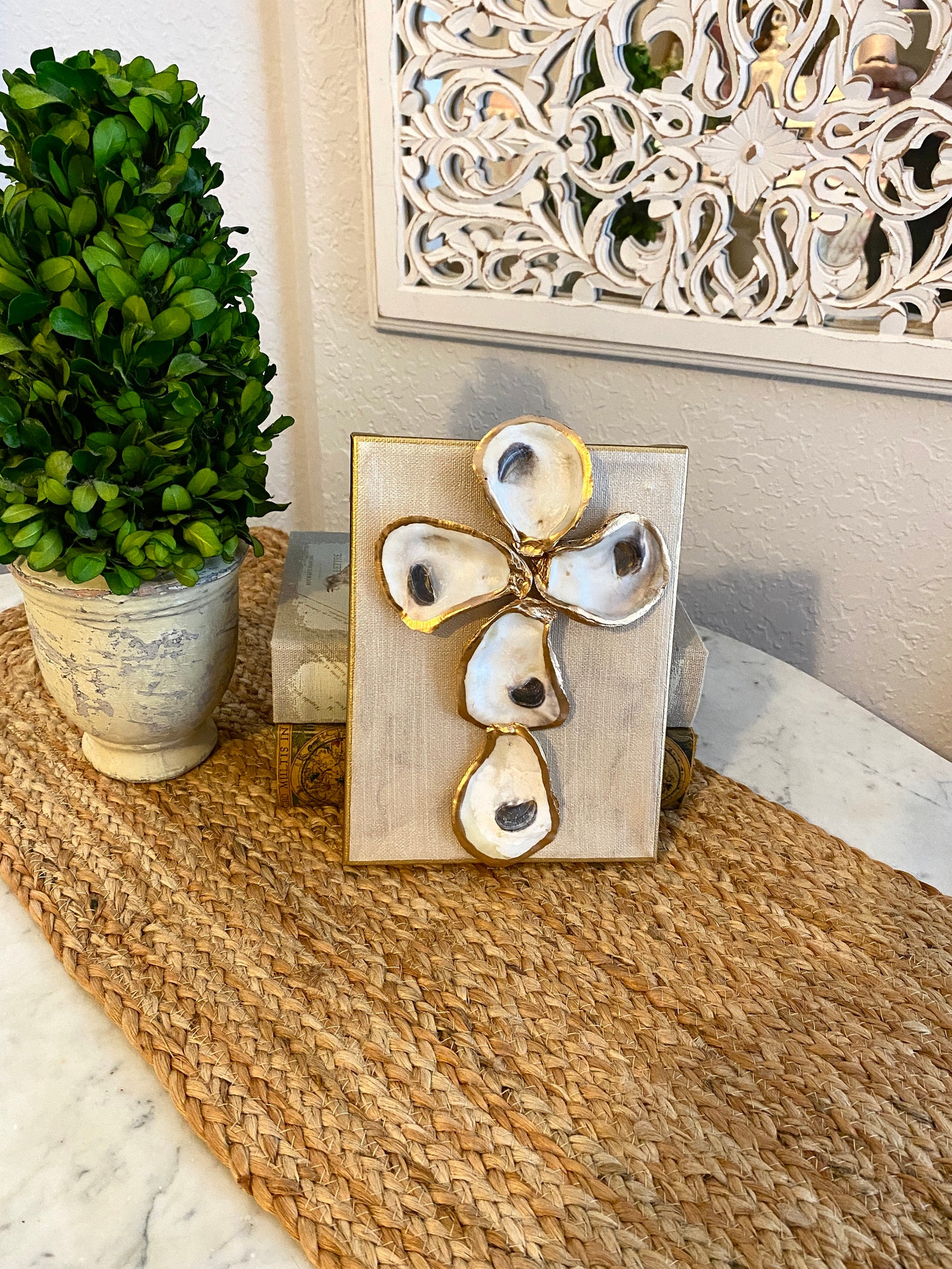 Oyster Shell Cross on Canvas Cross Shell Art Gold Leafed - Etsy