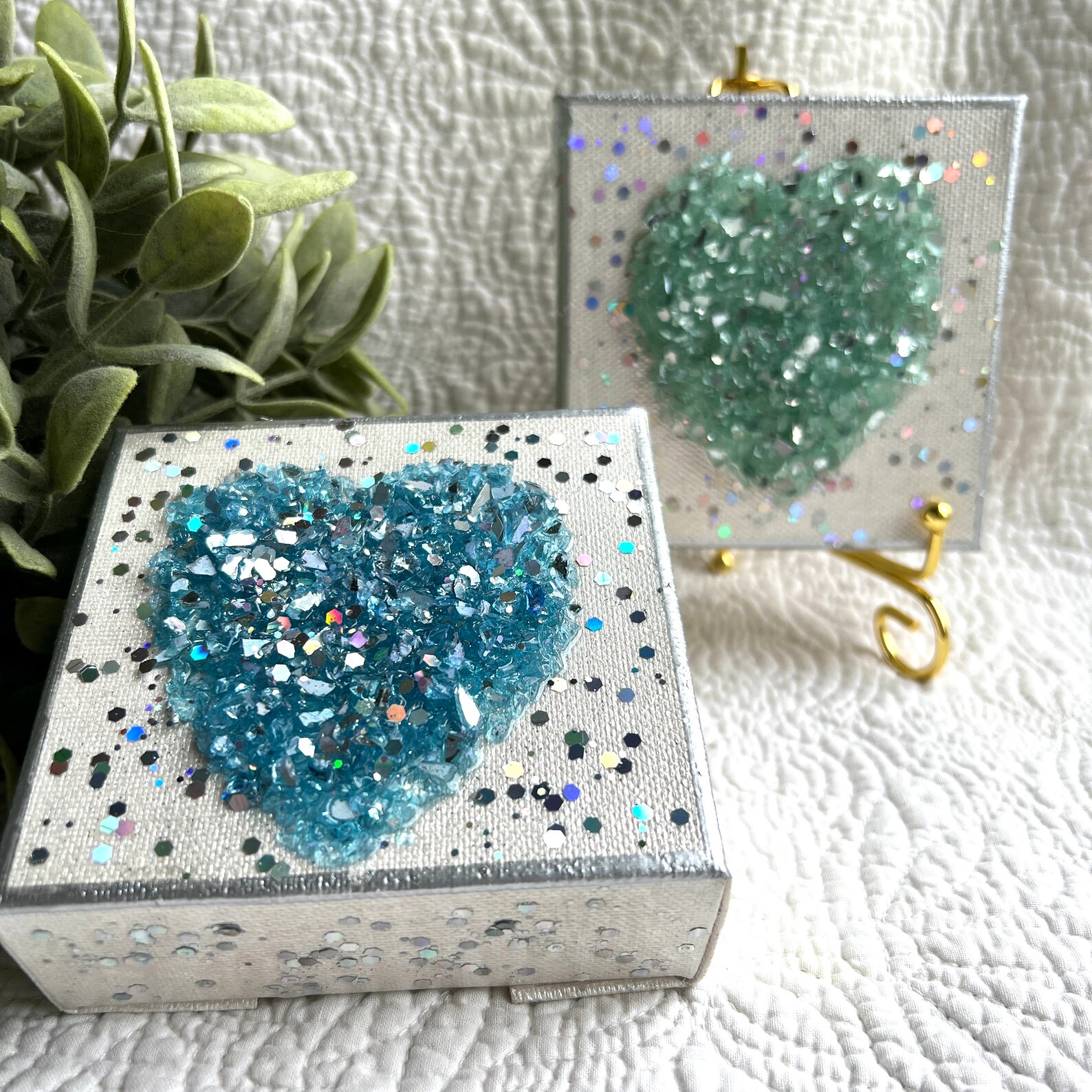 Sparkling Glass Heart Crushed Glass Art Heart Canvas - Etsy