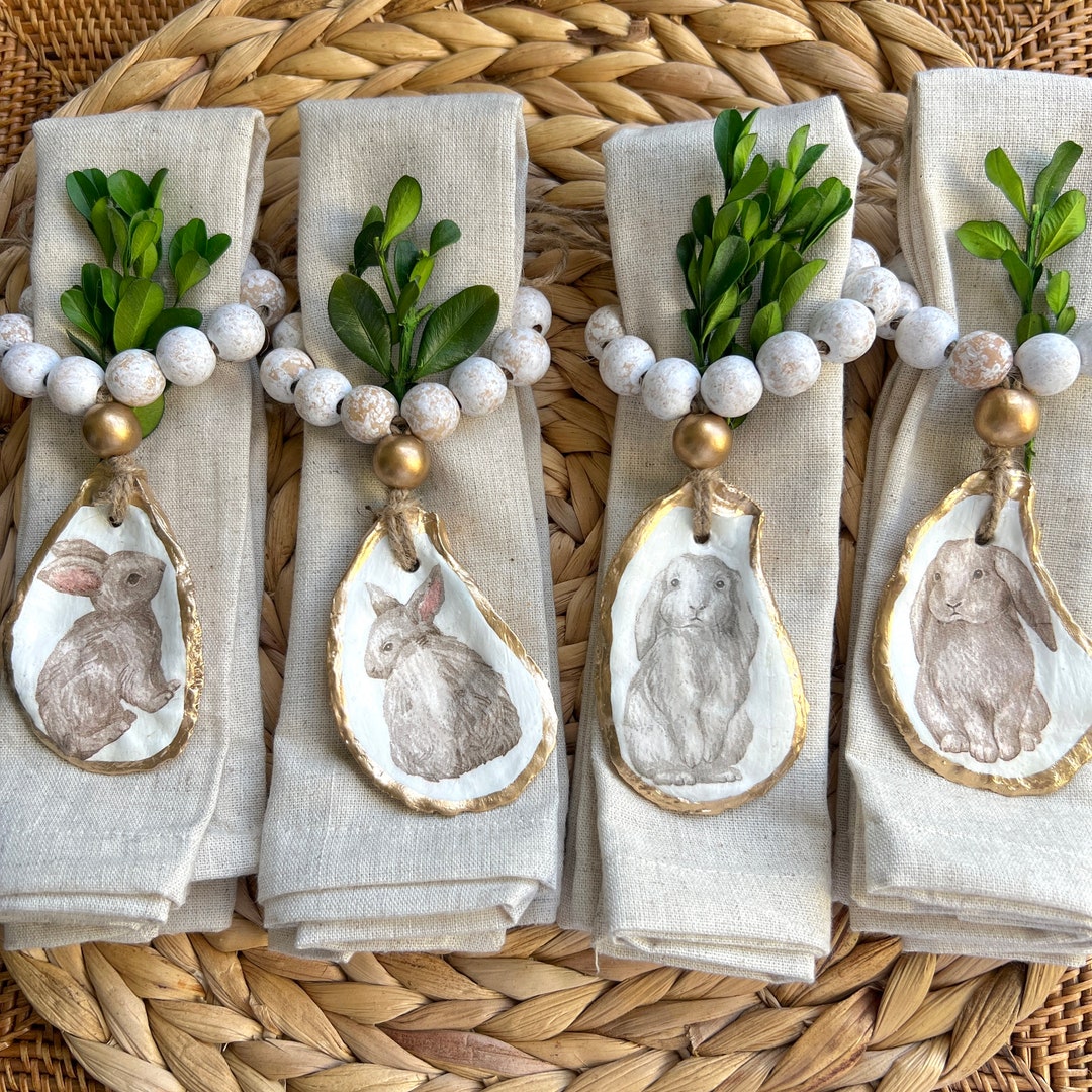 Oyster Shell Bunny Napkin Ring, Coastal Table Setting, Easter Ornament ...