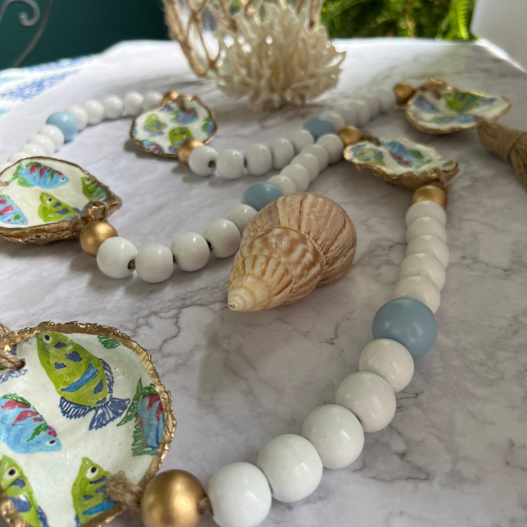 Oyster Shell Bead Garland Low Country Decor Nautical Theme - Etsy