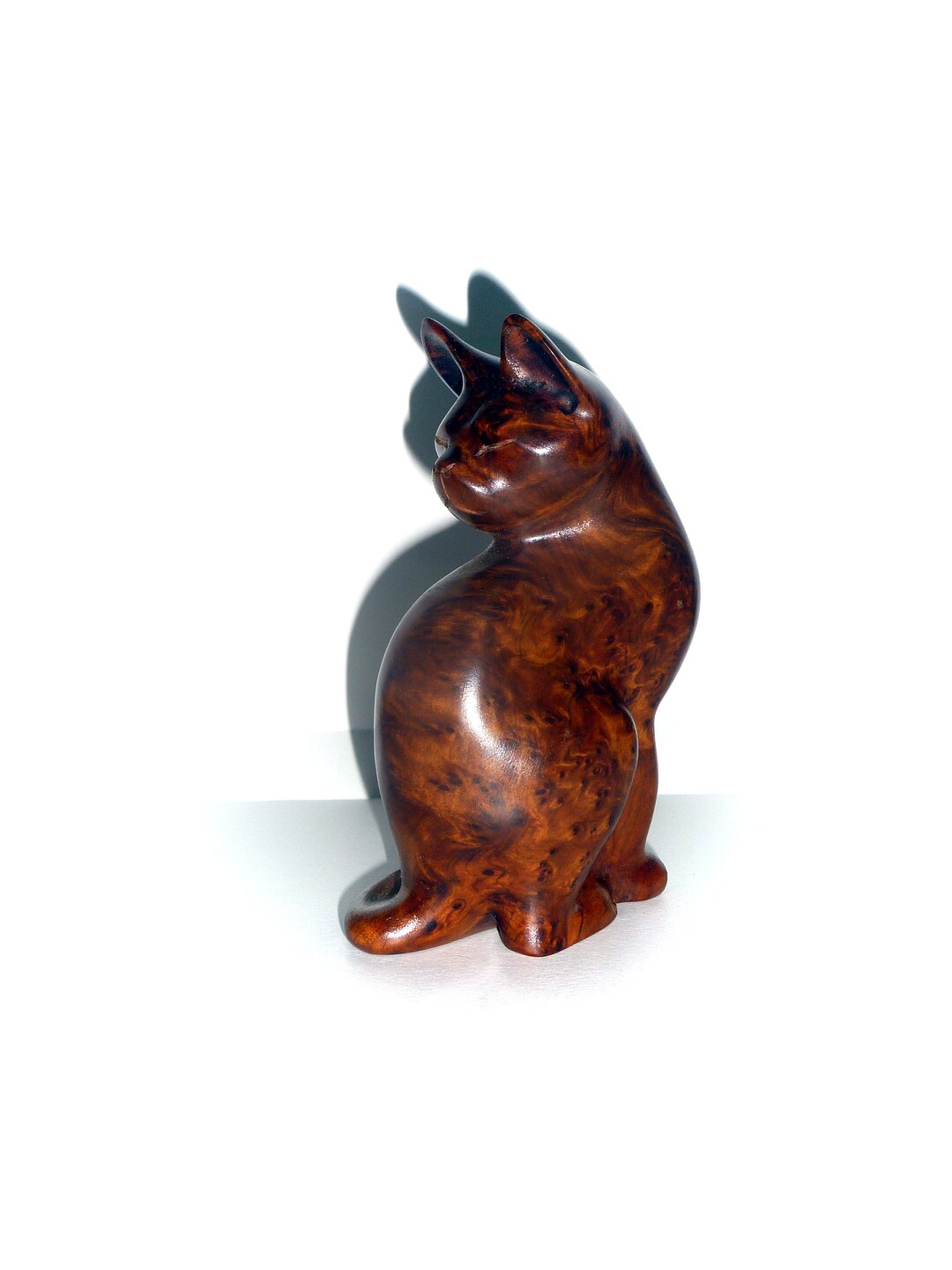 Hand-carved Wooden Cat Sculpture – Rustic Home Decor – Wooden Cat ...