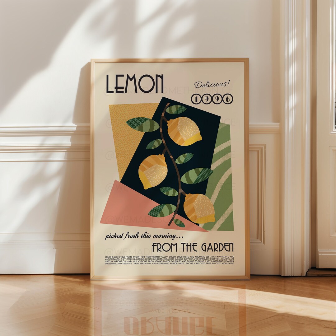 Lemon Poster, Kitchen Art, Kitchen Poster, Kitchen Wall Art, Retro Wall ...
