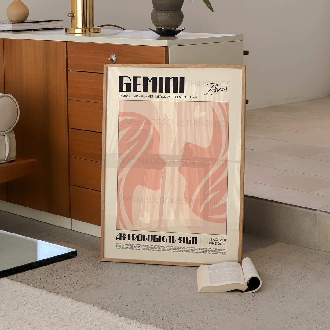 Gemini Poster, Horoscope Print, Astrological Wall Art, Illustration ...
