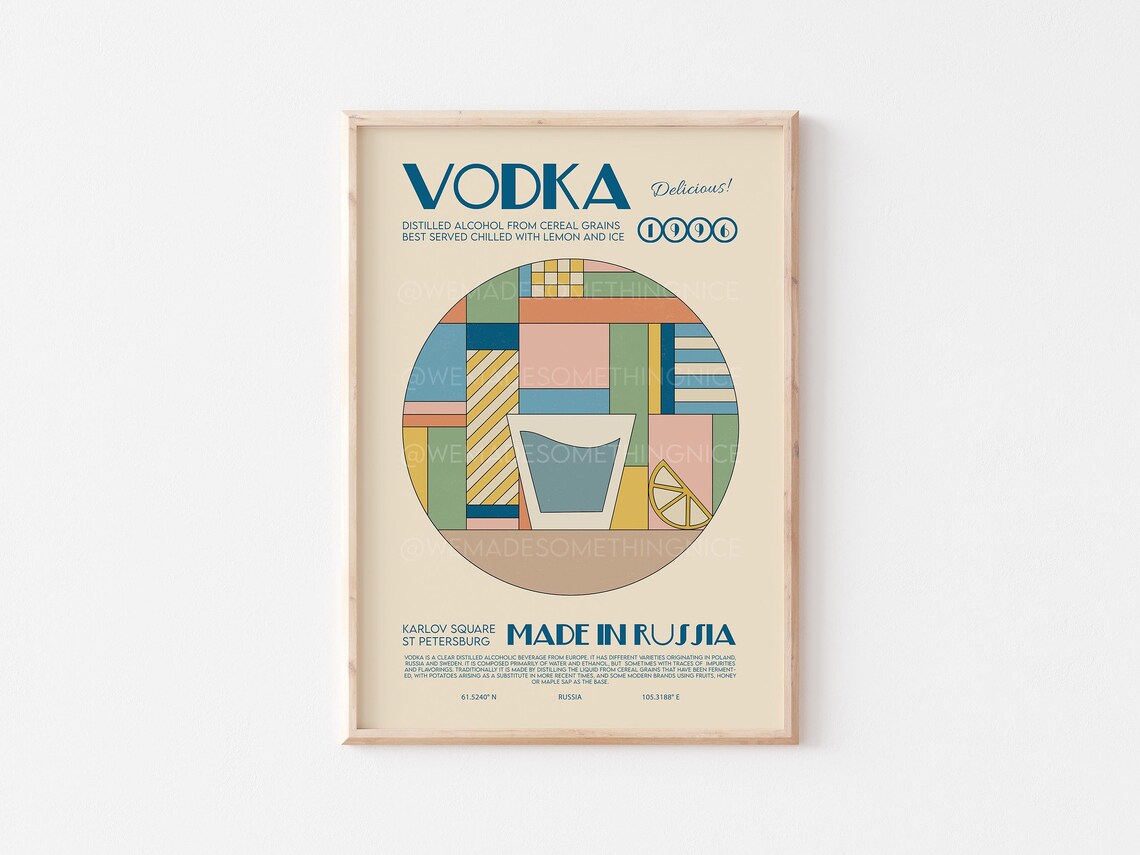 Vodka Print Drinks Poster French Retro Kitchen Decor | Etsy