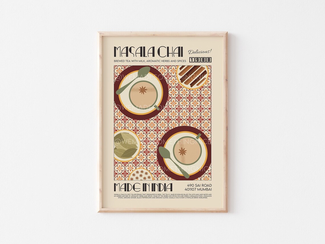 Masala Chai Poster Food Print Modern Kitchen Decor Travel | Etsy