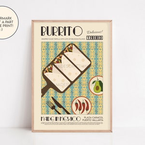 Burrito Poster, Food Print, Modern Kitchen Decor, Illustratie, Mexico ...