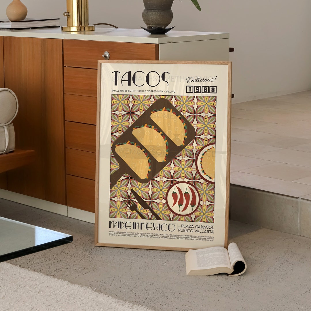 Taco Poster, Food Print, Modern Kitchen Decor, Illustration, Mexican ...