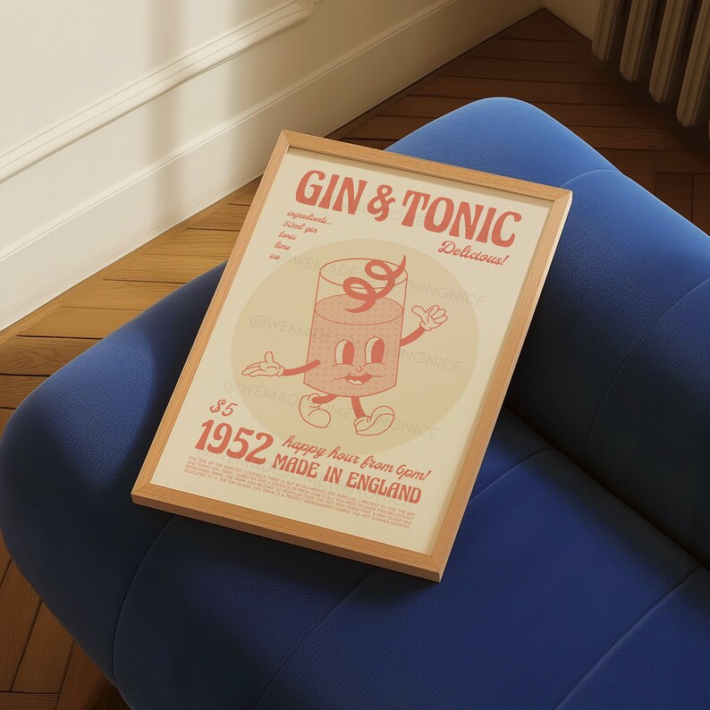 Gin and Tonic Print, Gin Poster, Kitchen Decor, Bar Art, Cocktail ...