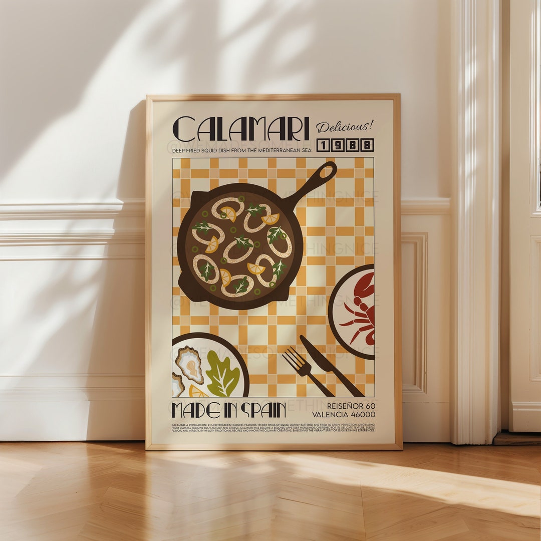 Calamari Print, Kitchen Art, Food Poster, Food Illustration, Kitchen ...