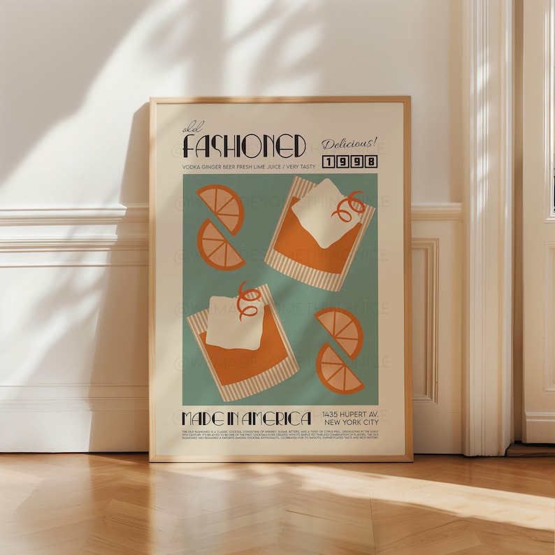 Old Fashioned Print, Kitchen Poster, Kitchen Print, Cocktail Poster ...