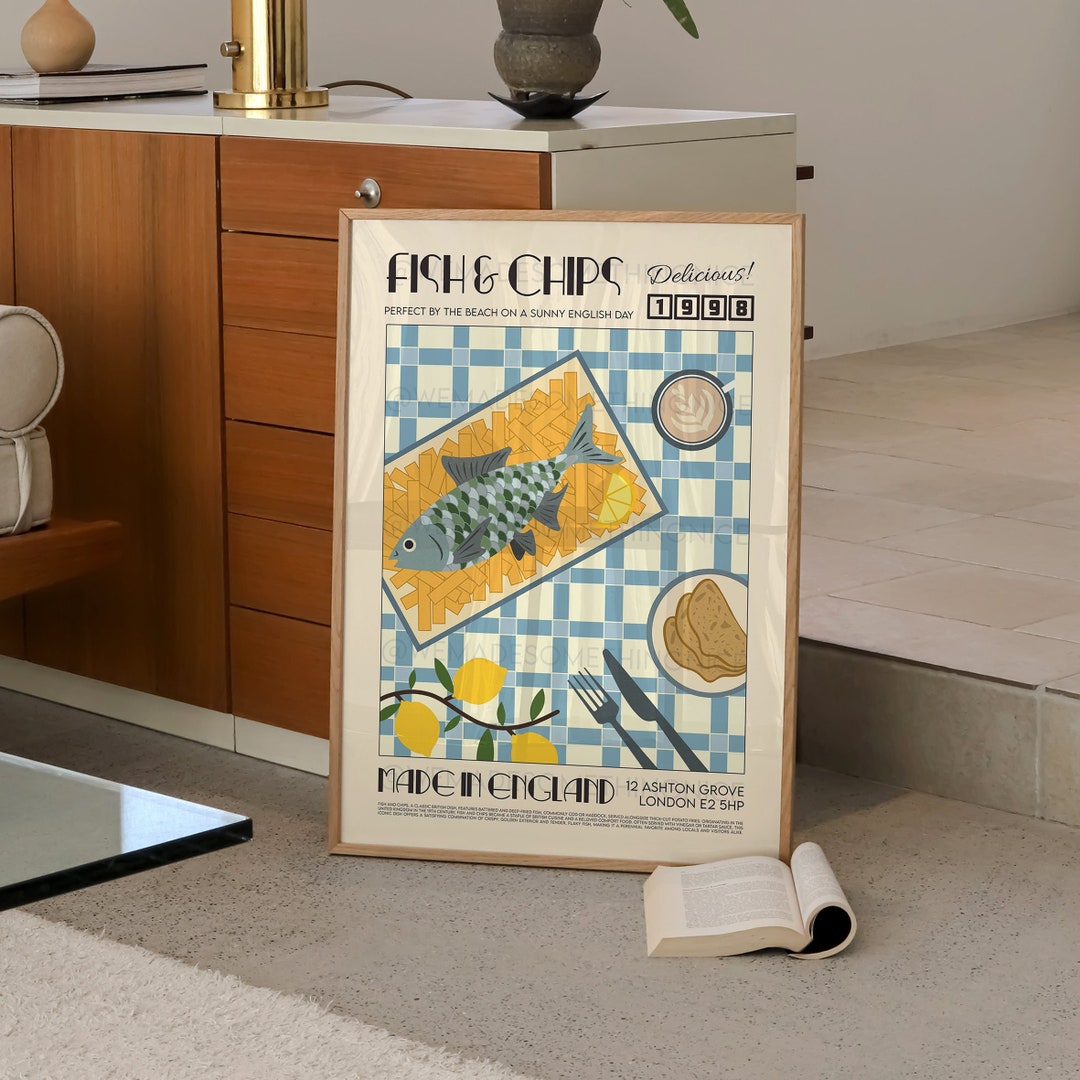 Fish and Chips Poster, Kitchen Poster, Kitchen Print, Food Print ...