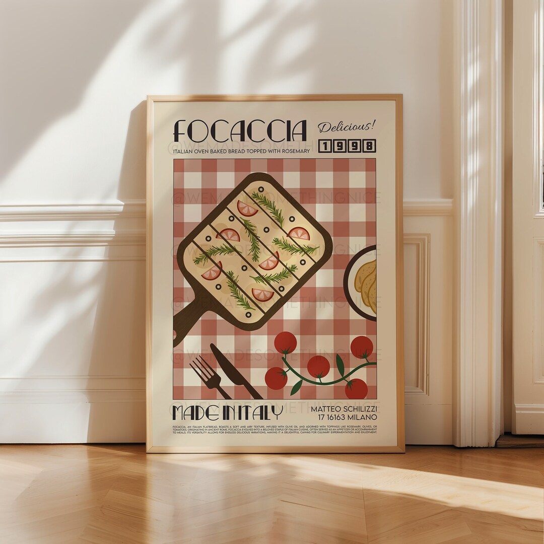 Focaccia Print, Food Art, Kitchen Art, Kitchen Poster, Kitchen Print ...