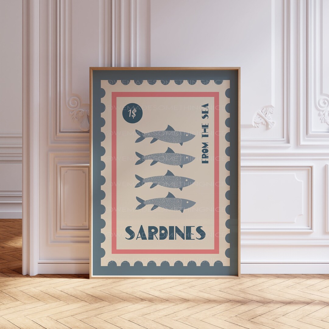 Sardines Stamp Print Modern Kitchen Decor Retro Food Print - Etsy