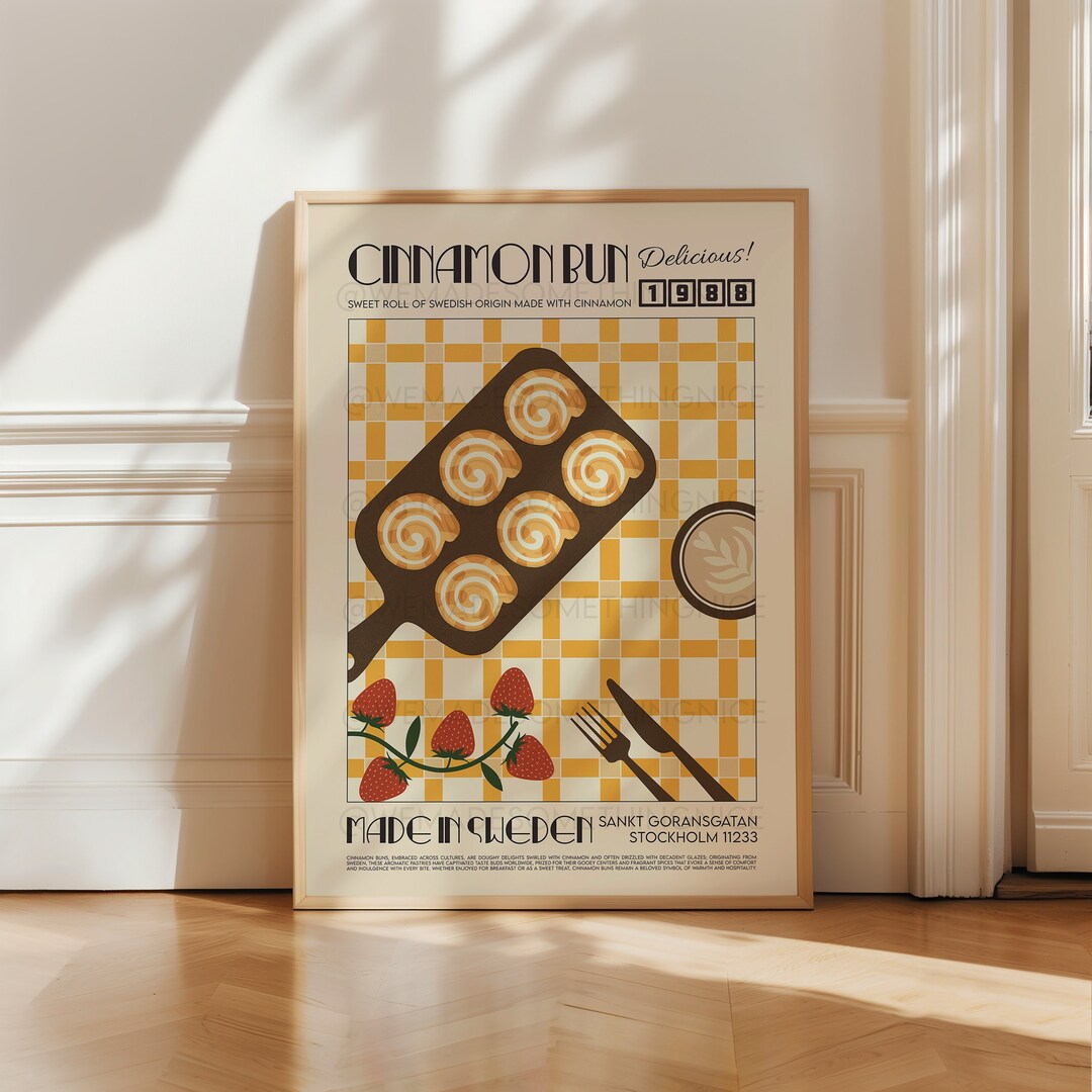 Retro Cinnamon Bun Poster, Kitchen Poster, Kitchen Print, Food Print ...