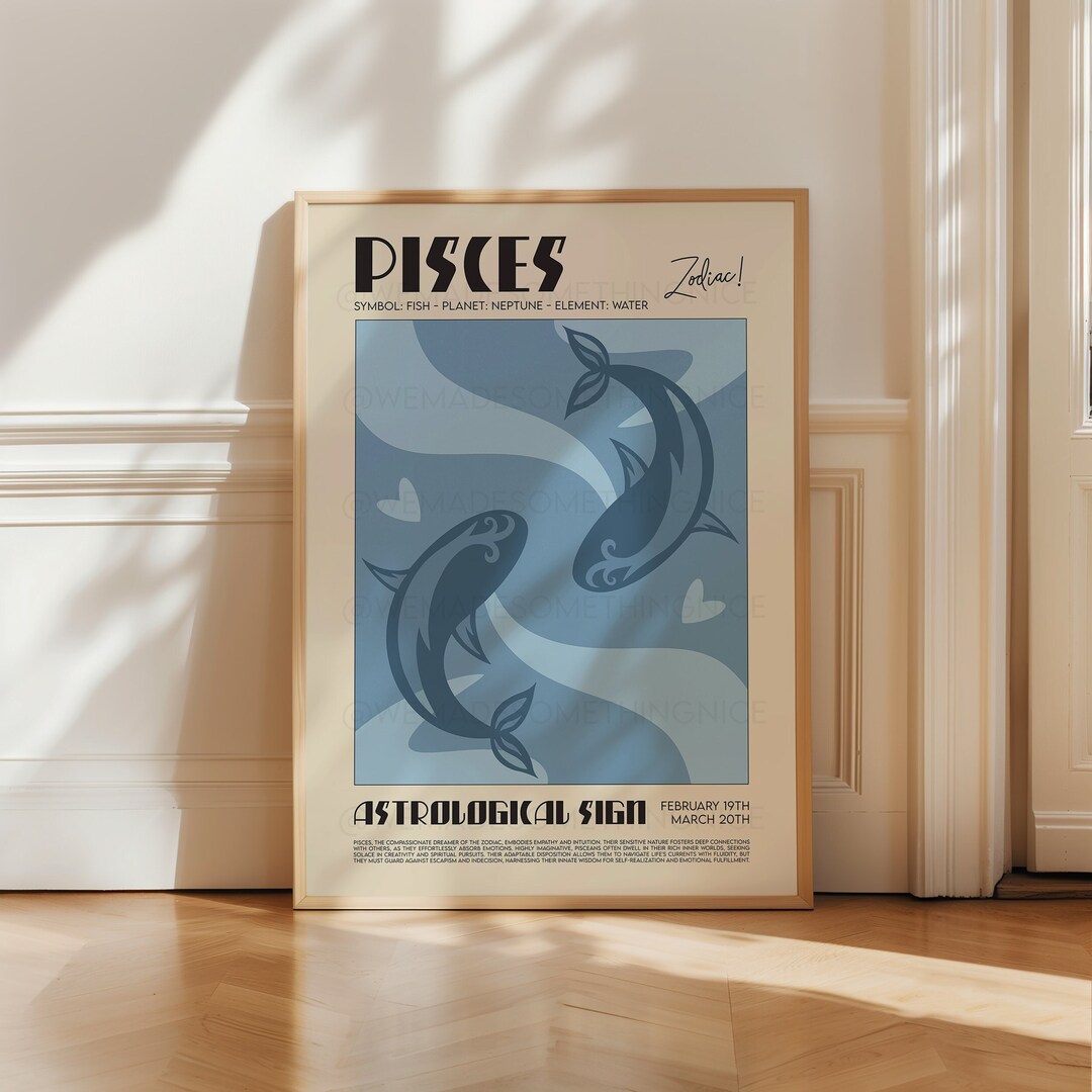 Pisces Poster, Horoscope Print, Astrological Wall Art, Illustration ...