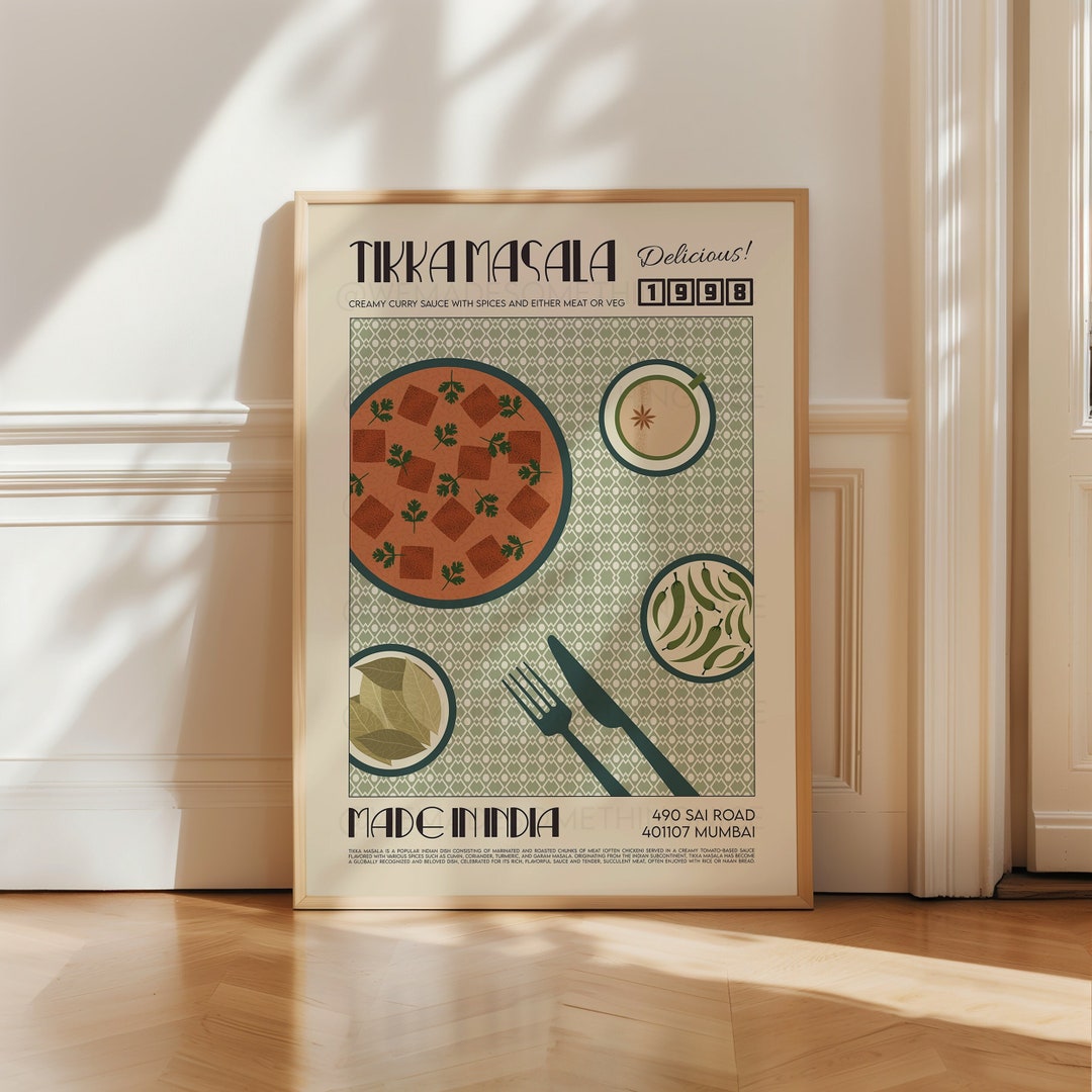 Tikka Masala Poster, Food Print, Modern Kitchen Decor, Travel Poster ...