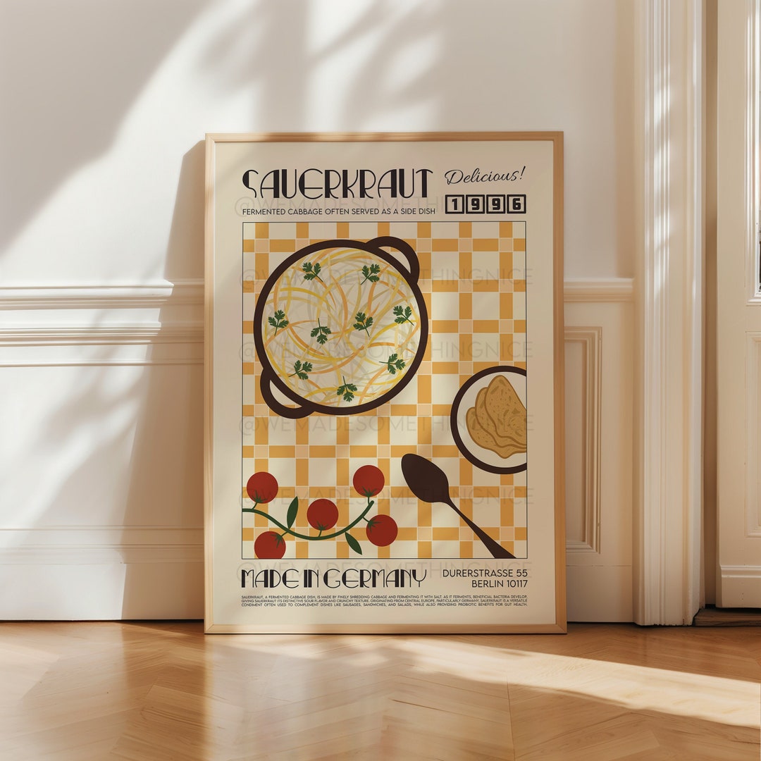 Sauerkraut Poster, Kitchen Art, Modern Kitchen Decor, Illustration ...