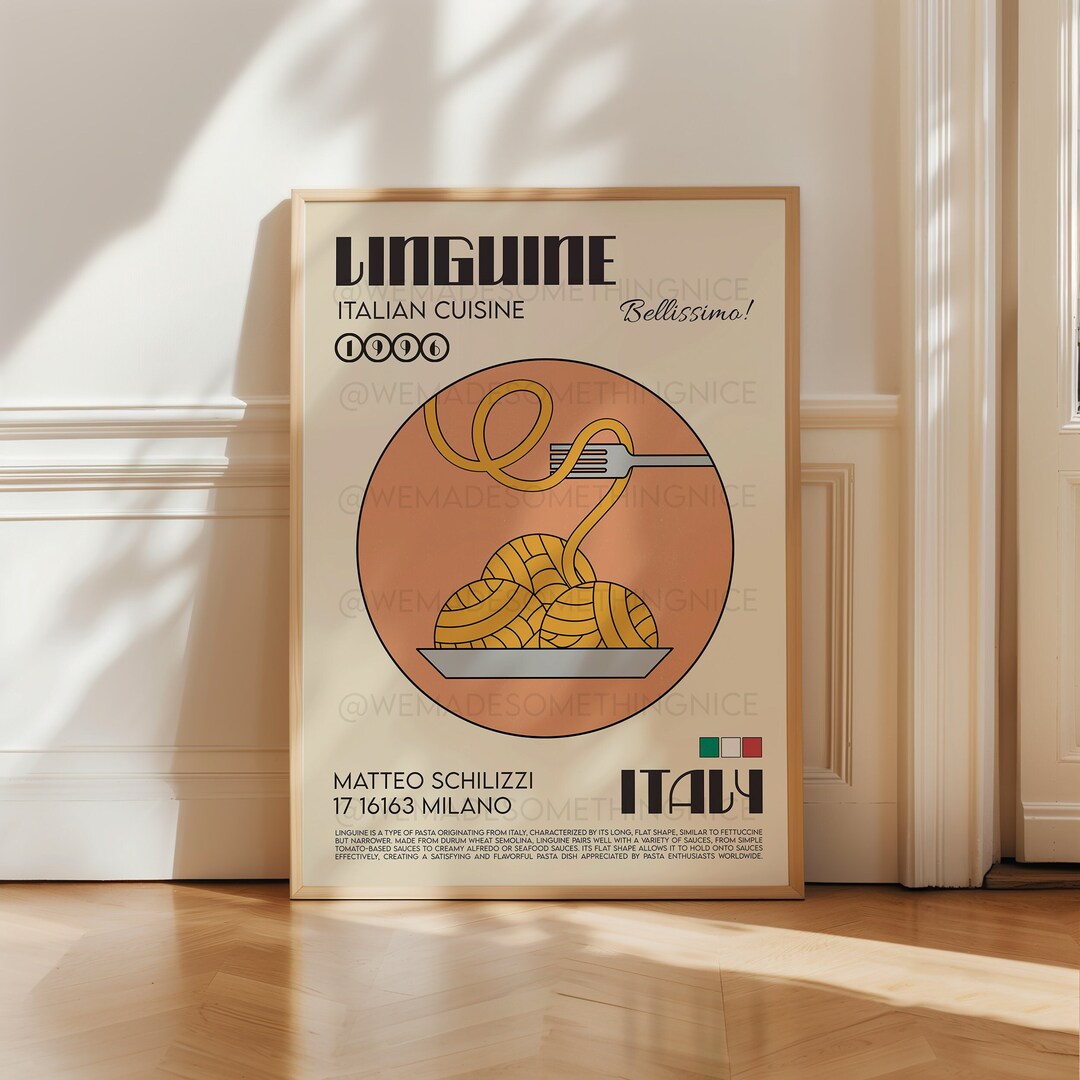 Linguine Poster, Pasta Poster, Kitchen Art, Kitchen Wall Art, Italy ...