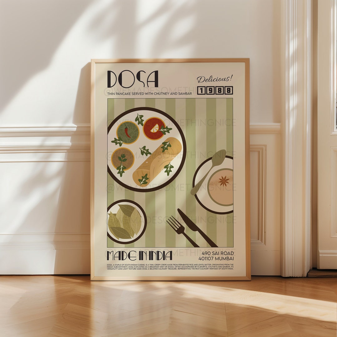 Dosa Poster, Food Print, Modern Kitchen Decor, Travel Poster, Kitchen ...
