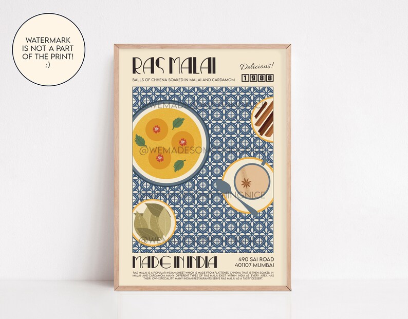 Ras Malai Poster Food Print Modern Kitchen Decor Travel - Etsy