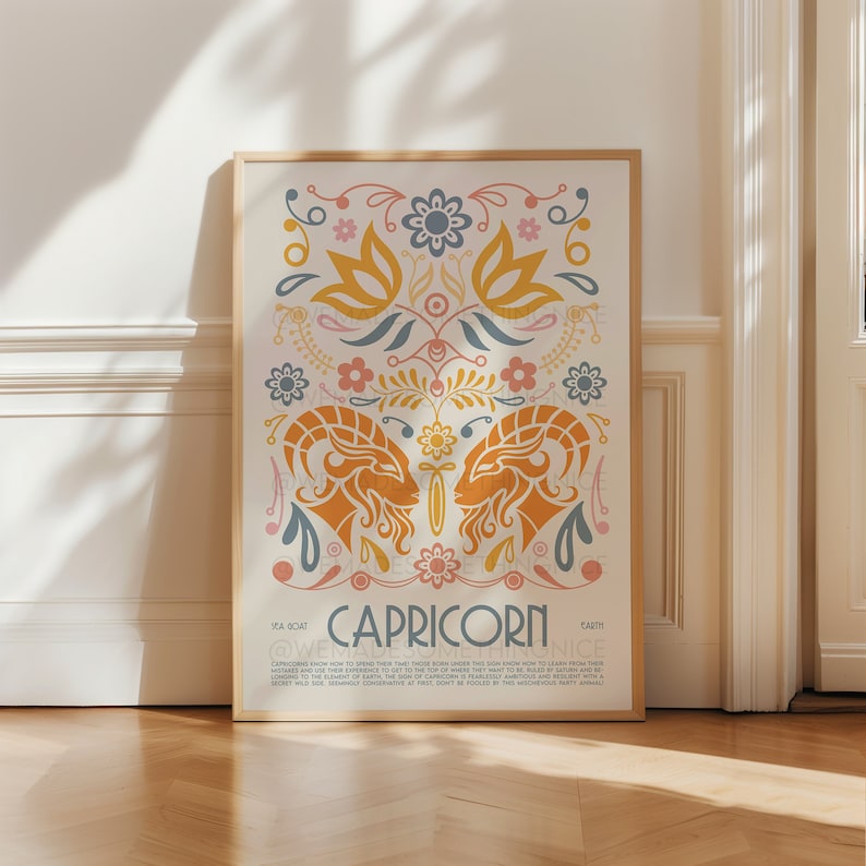 Capricorn Poster, Horoscope Print, Astrological Wall Art, Tarot ...