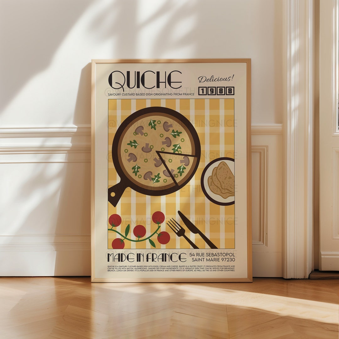 French Quiche Poster, Food Print, Modern Kitchen Decor, Retro Poster ...