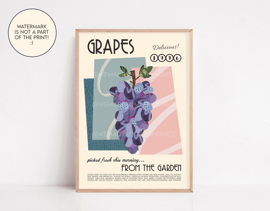 Grapes Poster Food Print Modern Kitchen Decor Illustration - Etsy